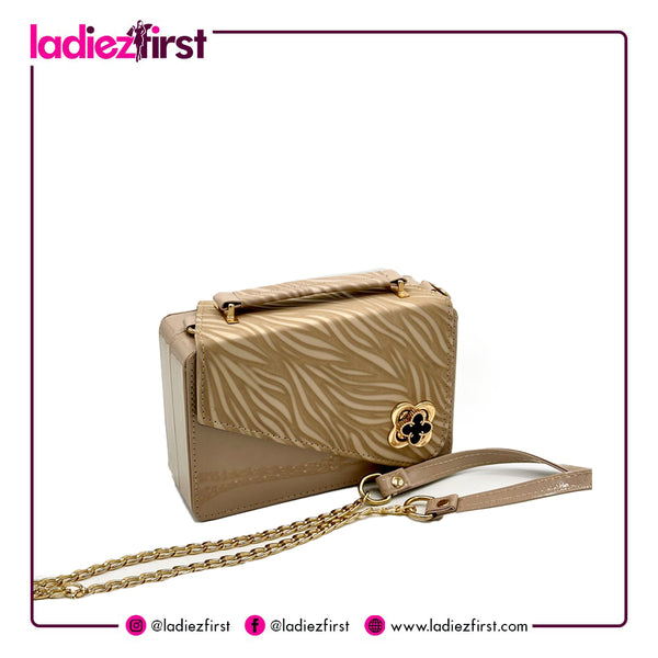 Coffee Unique Lock Hand-Bag with Metal Strap